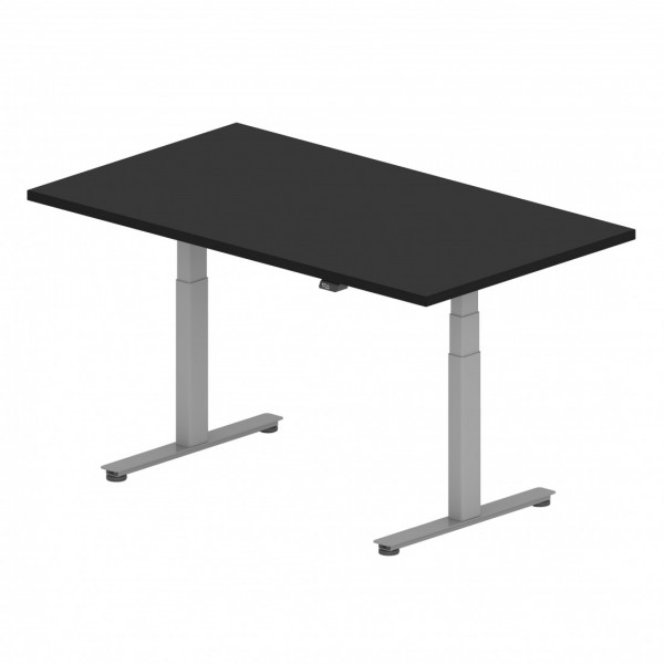 Height-Adjustable desk, table top 1300x750x25mm, grey legs/black table top