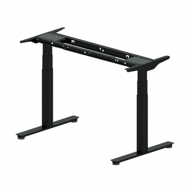 Height-Adjustable desk, table top 1300x750x25mm, black legs/black table top