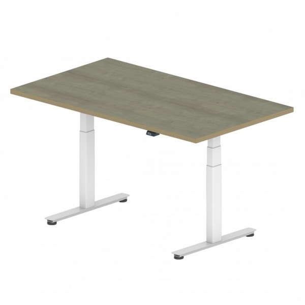 Height-Adjustable desk, table top 1300x750x25mm, white legs/oak table top