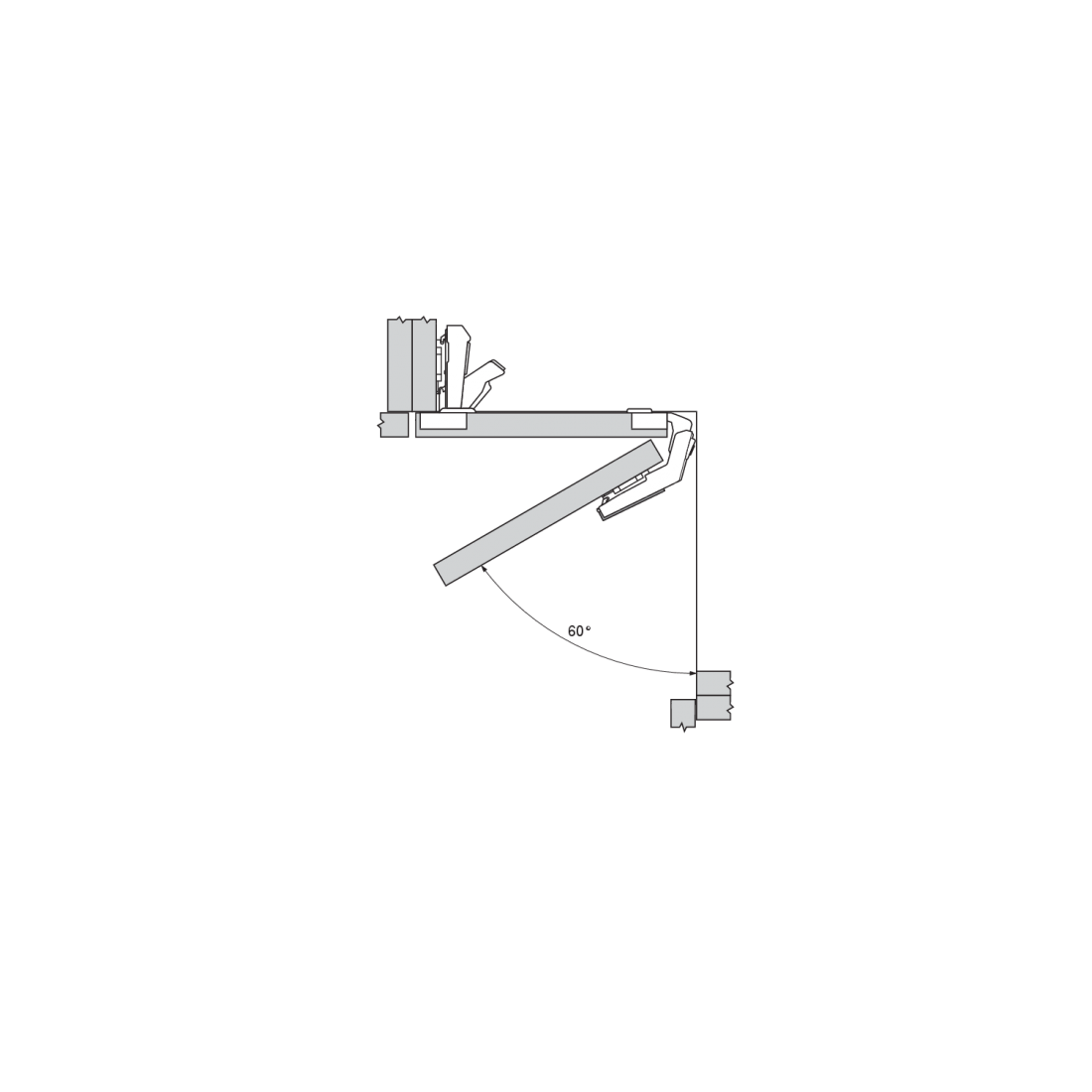 60° hinge, with spring, for folding doors