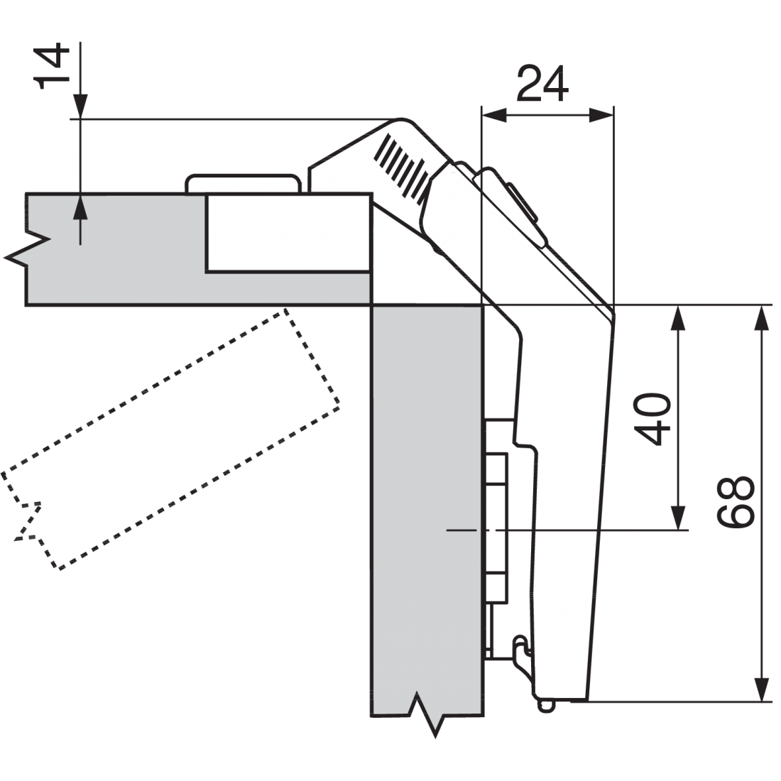 60° hinge, with spring, for folding doors