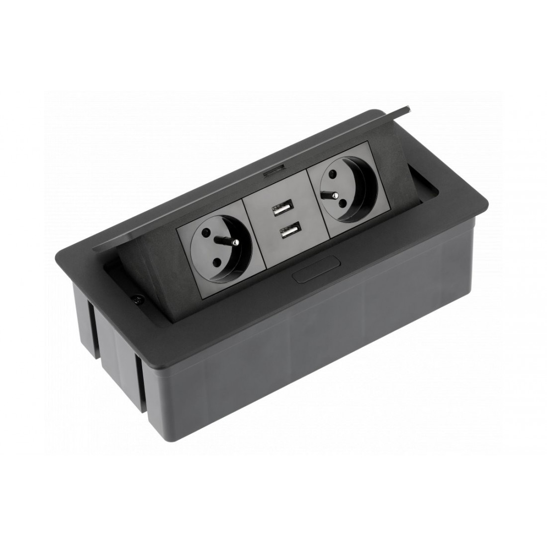 Socket block SOFT, 2 sockets, USB A+C, cable 1,5m, black