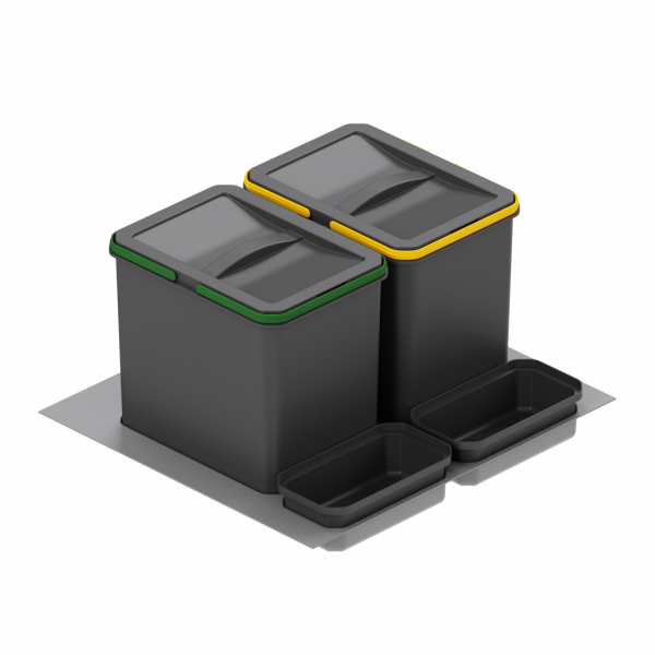 Free-standing waste bin with a lid and a tray, for 600 mm module, 2x16 ...